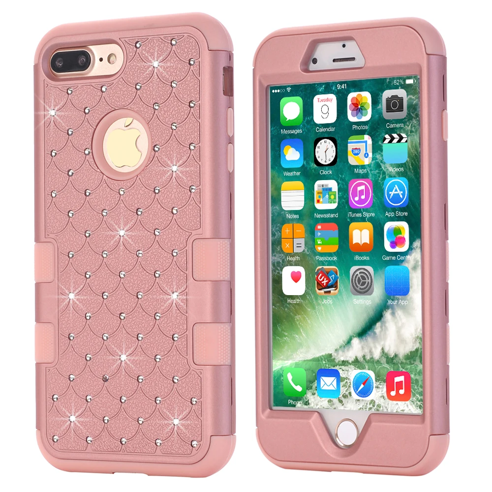 For Apple iPhone 7 7plus Silicone Hard Protective Shell Rhinestone ...