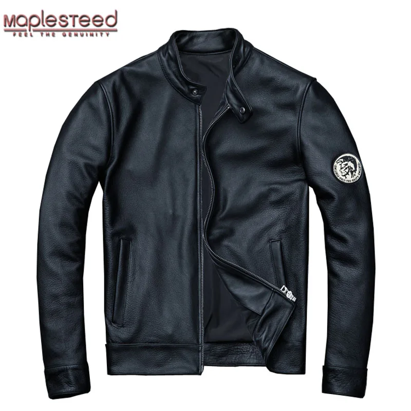 100% Natural Calfskin Leather Jacket Men Skin Jackets Black Genuine ...