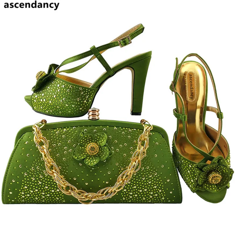 Lemon Green Color Italian Shoes And Bags Set Women Wedding Party ...