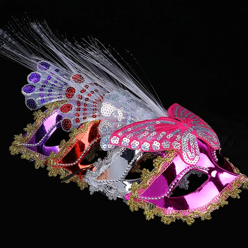 Venetian Carnival Half Face Mask LED Lighted Optical Fiber Blinking ...