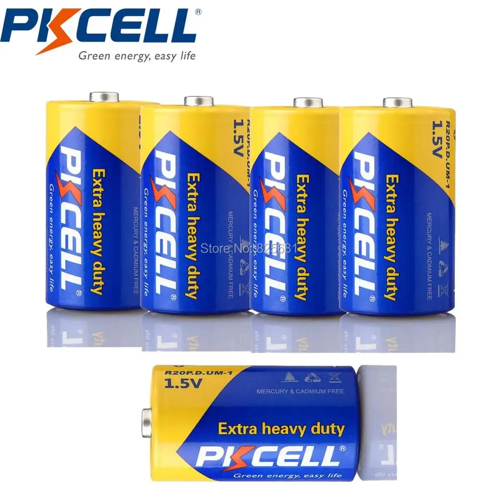 PKCELL D UM1 R20 R20P 1.5V 아연 탄소 배터리, 장난감 시계 및 시계용 일회용 배터리, 5 개|carbon ...