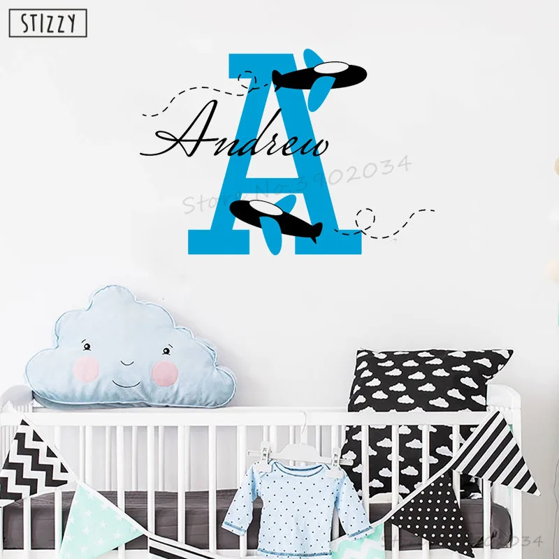 STIZZY Wall Decal Airplane Custom Name Vinyl Wall Sticker For Boy ...