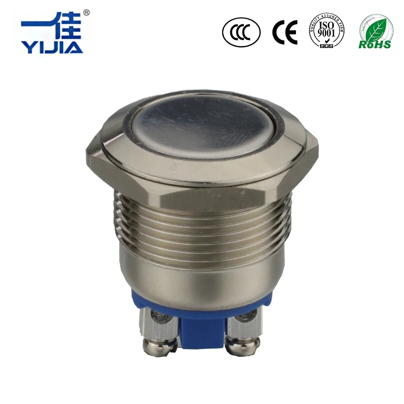 Silver Contact 19mm Momentary Round Flat Push Button Switch On Off ...