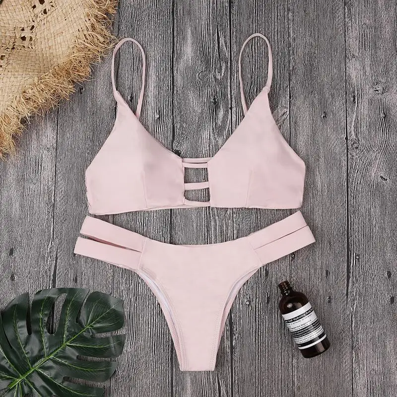 Sexy Solid Pink Bikinis Women 2018 Push Up Swimwear Micro Thong Swim ...