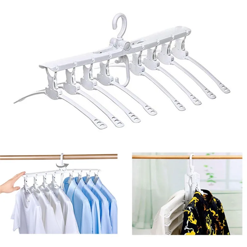 Hot Hanging 8 In 1 Hangers Foldable Multifunction Magic Clothes Hanger ...
