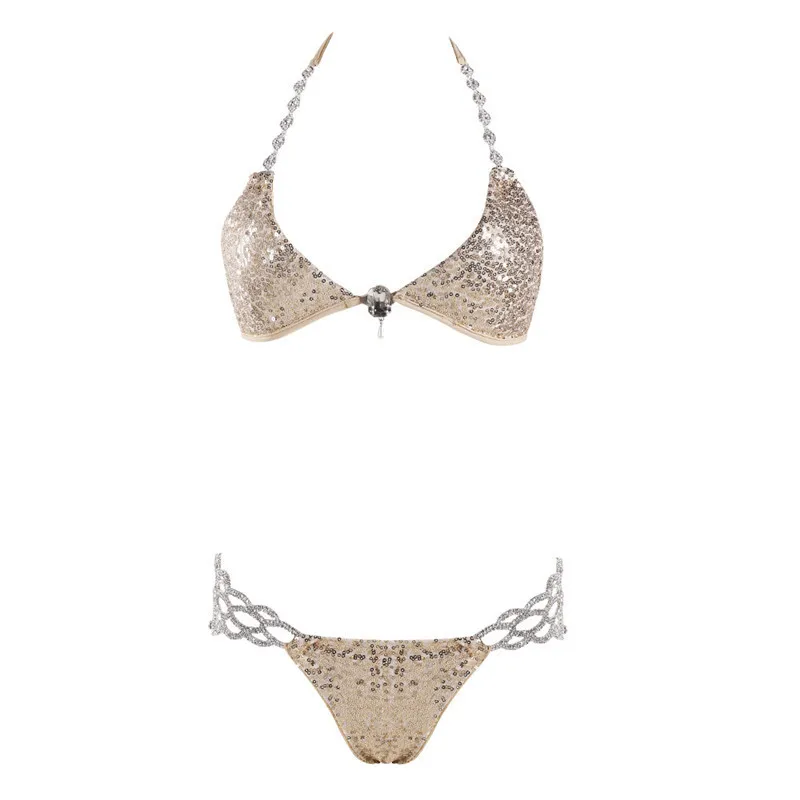 2018 Halter Push Up Bikini Sequins Bling Sexy Bikinis Low Waist