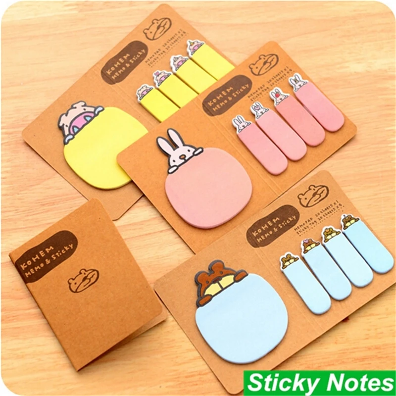 6 pcs/Lot Brown paper sticky tag Kraft memo pad Folding Post it notes ...