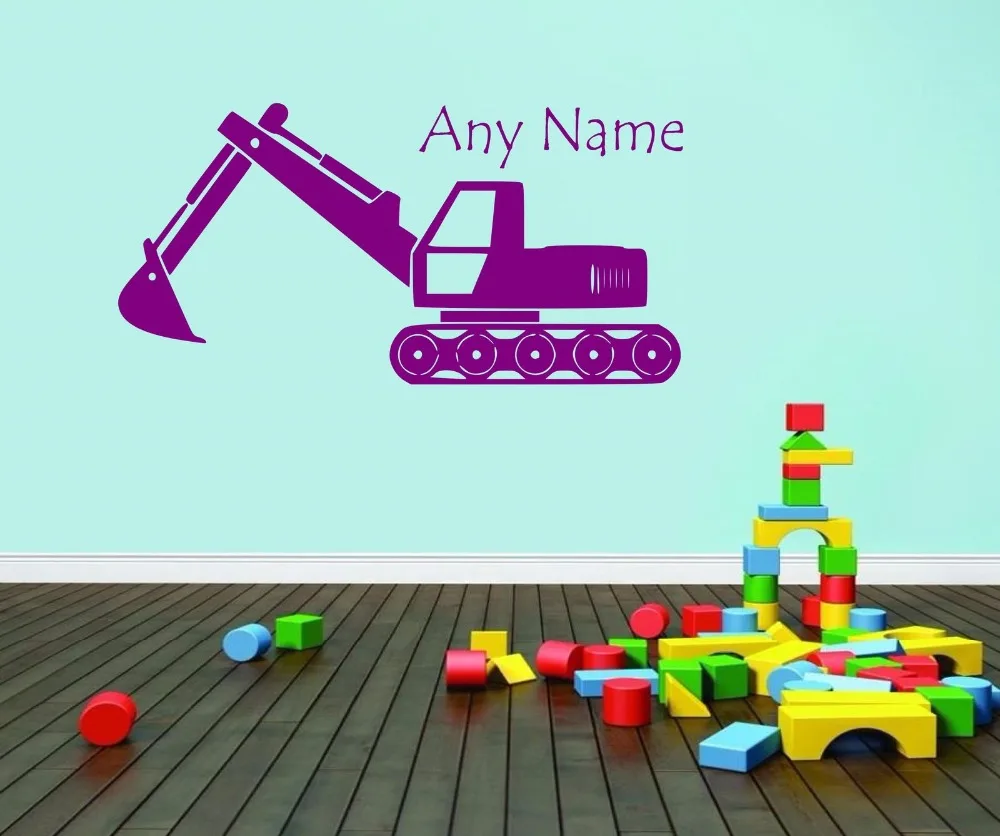 Personalised Excavator Vinyl Wall Sticker Any Name Bedroom Kids Art ...
