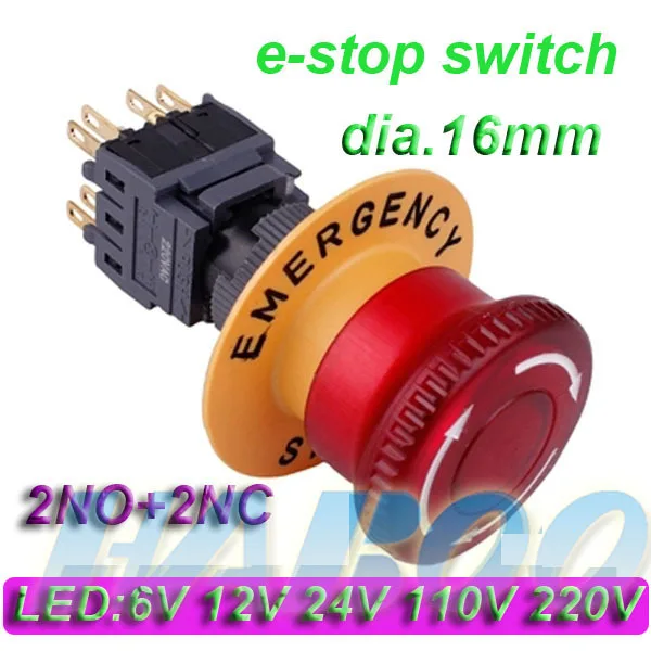 dia.16mm illuminated emergency stop switch 2NO+2NC mushroom head with ...