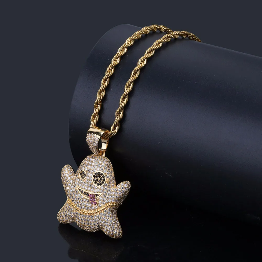 Bling Iced Out Cartoon Ghost Pendants Necklaces Rose Gold Siver Copper ...