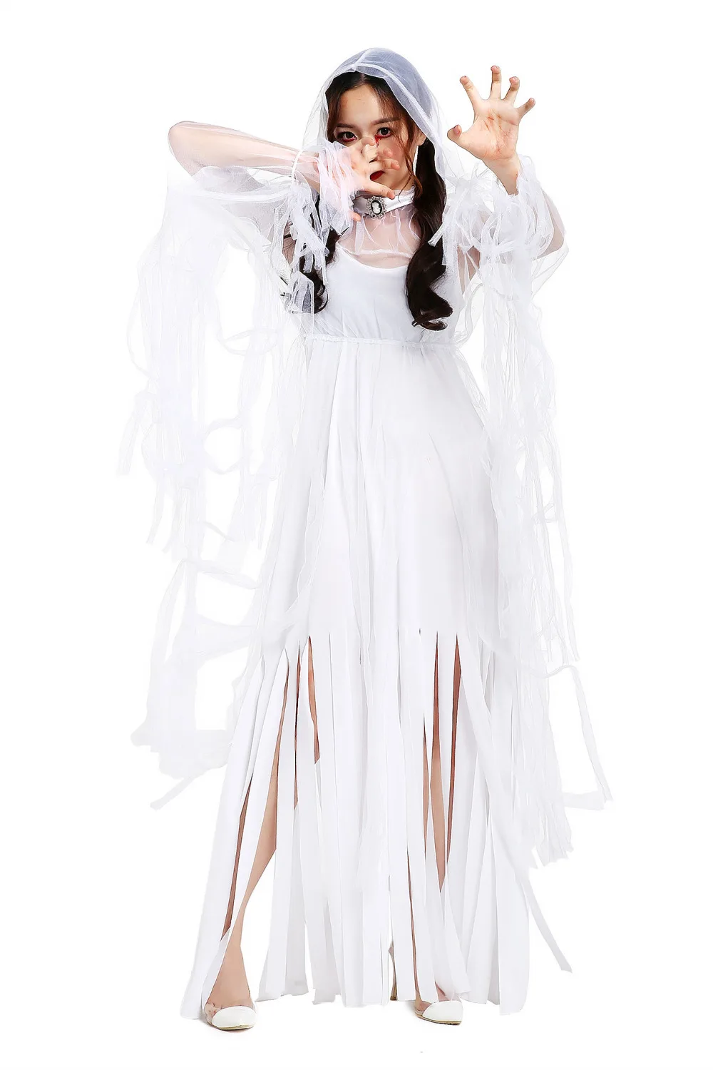 מוצר - New Year Sexy Women White Ragged Long Dress Beautiful Gauze Veil ...