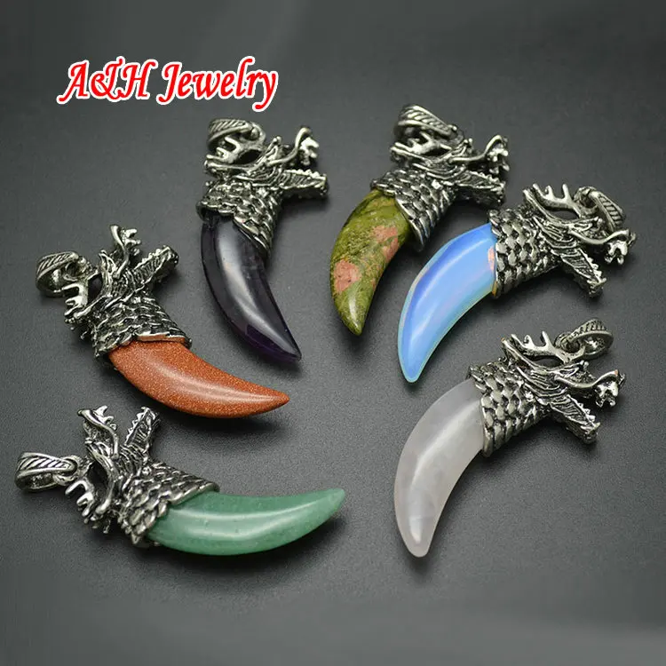 10pcs Novelty Gift Natural Semi precious Stone Dragon Teeth Pendant ...