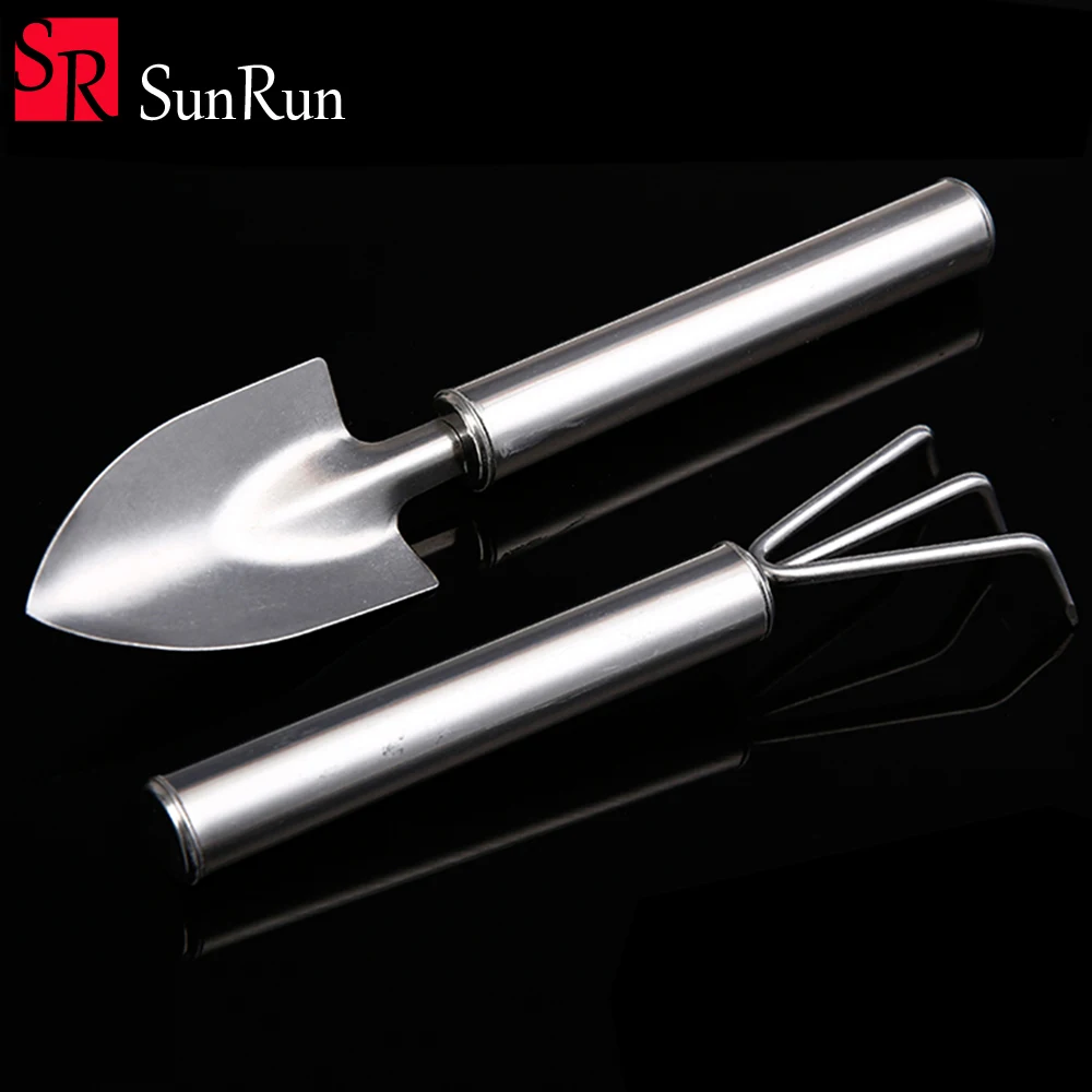 2pcs / Set Hand Tools Gardening Kit Bonsai Stainless Steel Shovel Rake ...