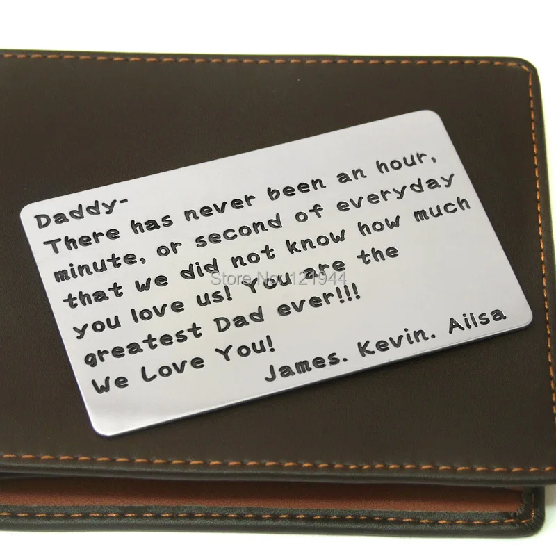 Personalized alloy wallet insert card for father, Custom message wallet ...