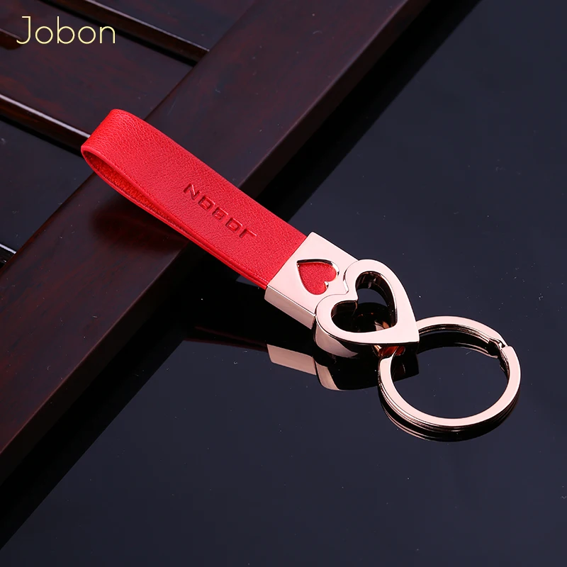 Jobon Women Car Keychains Rose Gold Heart Shape Leather Key Rings ...