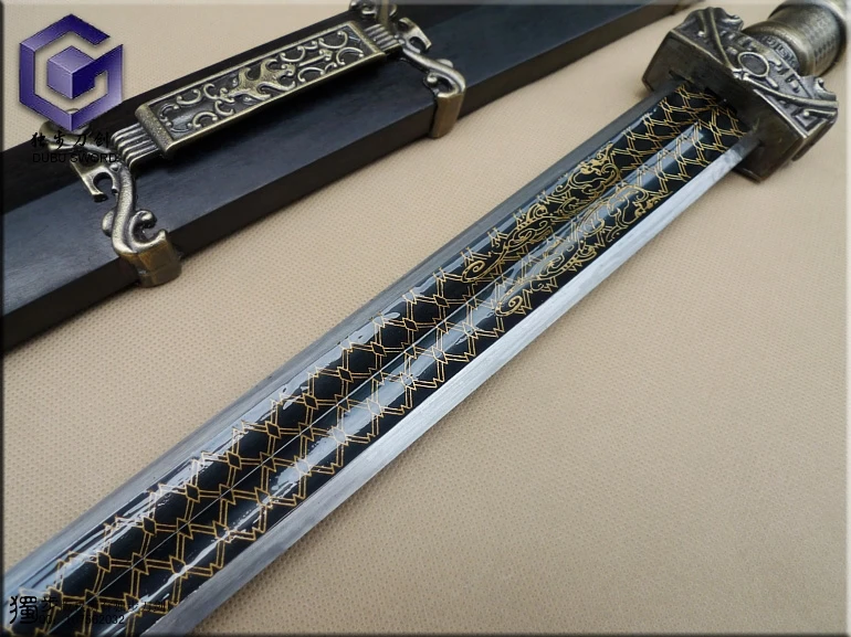 S0323 THREE KINGDOMS GENERAL SUN QUAN BLACK BLADE DAMASCUS SWORD KNIFE ...