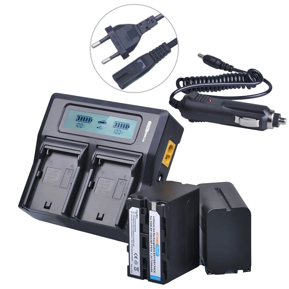 2Pcs 7200mAh NP F960 NP F960 NPF970 배터리 + LCD 급속 듀얼 충전기 소니 F930 F950 F770 F570 F975 F970 F960 NP ...