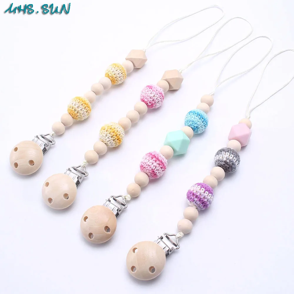 Mhs.sun Food Grade Original Baby Pacifier Clips Chain Weave Wooden ...