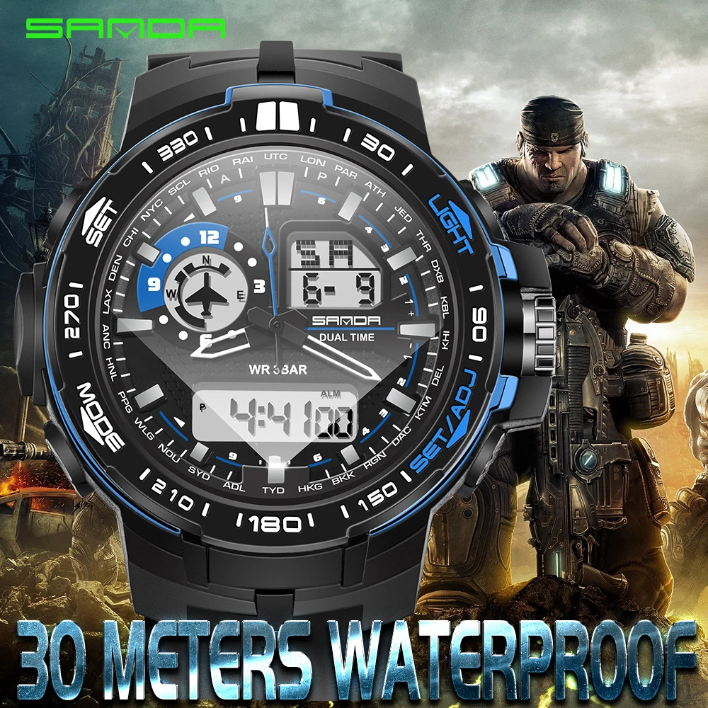 SANDA Watches Men Analog Quartz Digital Watch Waterproof Sports Watches ...