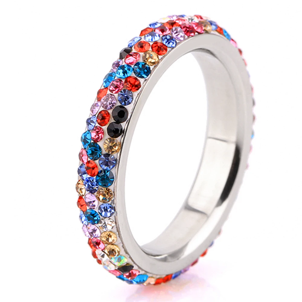 Rhinestone Multicolor Crystal Engagement Ring Stainless Steel Fashion ...