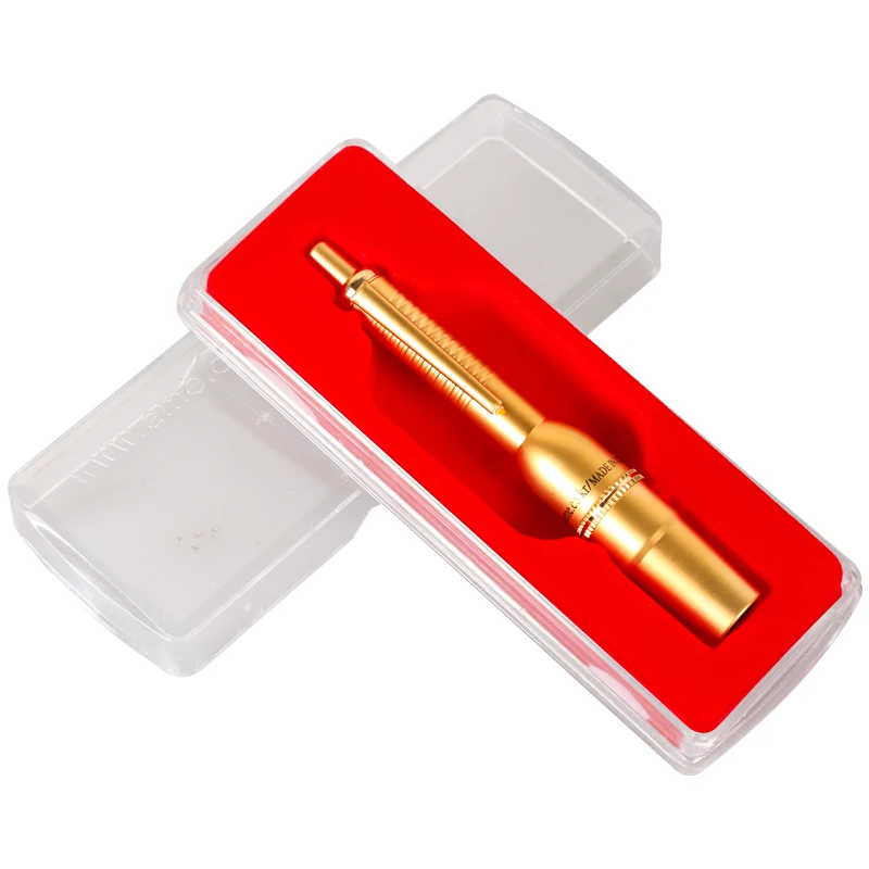 Three aluminum spilled blood pen stabbing stasis row of blood ...