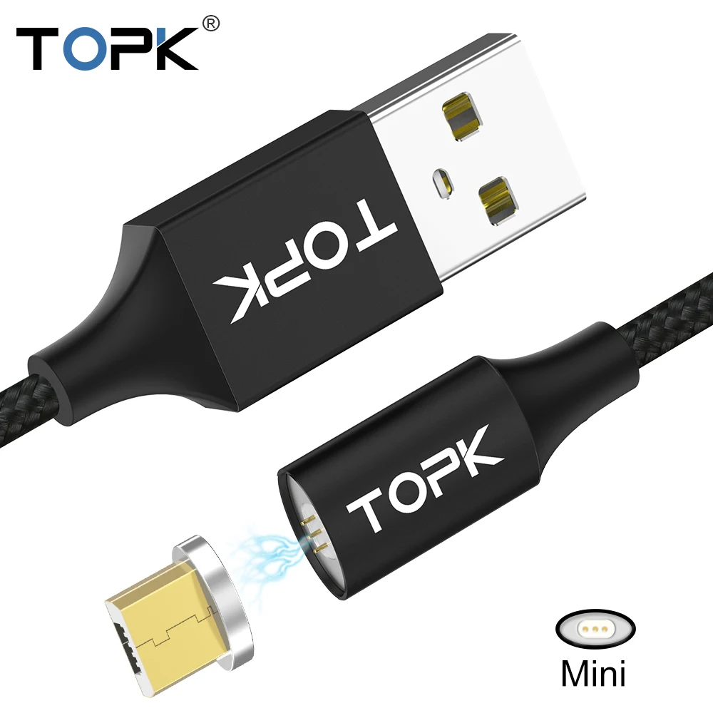 TOPK F Mini2 Magnetic Cable Micro USB Cable Nylon Braided LED Indicator ...