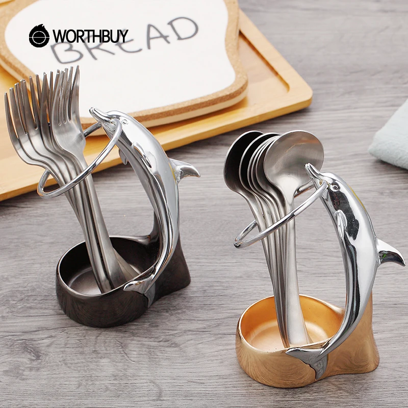 WORTHBUY Cute Dolphin Dinnerware Set With 304 Stainless Steel Long ...