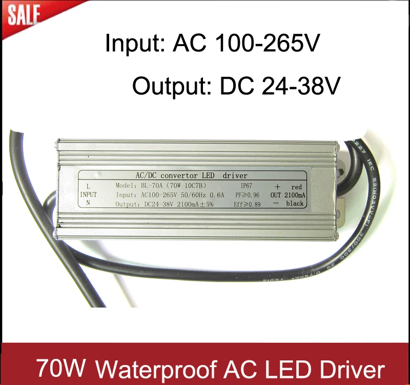 1pcs-High-Power-70W-Waterproof-Input-AC-85-265V-Output-DC-24-38V-2100mA ...