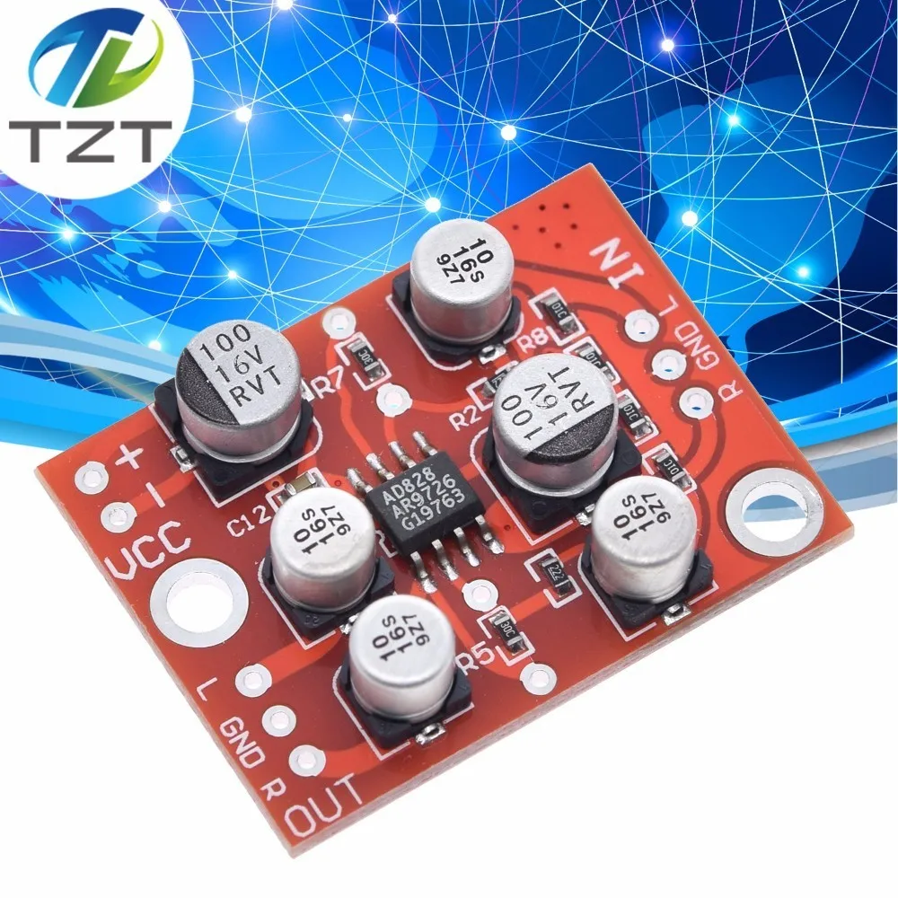 DC 3.8V-15V AD828 Stereo Dynamic Microphone Preamplifier Board MIC ...