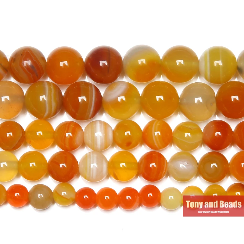 Natural Stone Orange Stripes Agate Round Loose Beads 6 8 10 12MM Pick ...