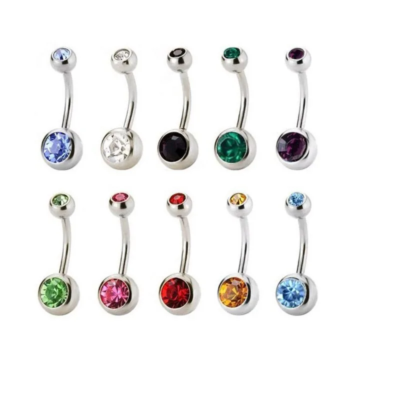 Buy Shuangr Double Round Crystal Silver Color Navel