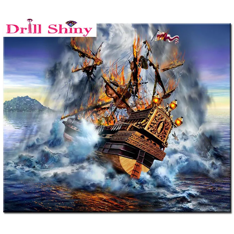 Picture diamond mosaic pirate ship cross stitch crystal square diamond ...