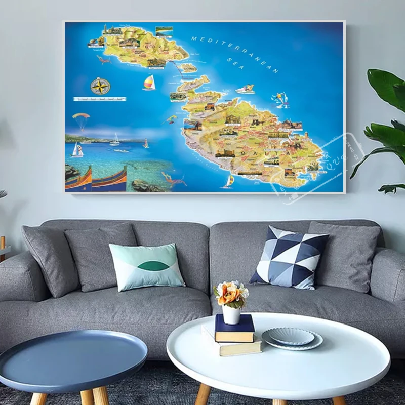 Mediterranean-Malta-Travel-Map-Beauty-Vintage-Retro-Decorative-Poster ...