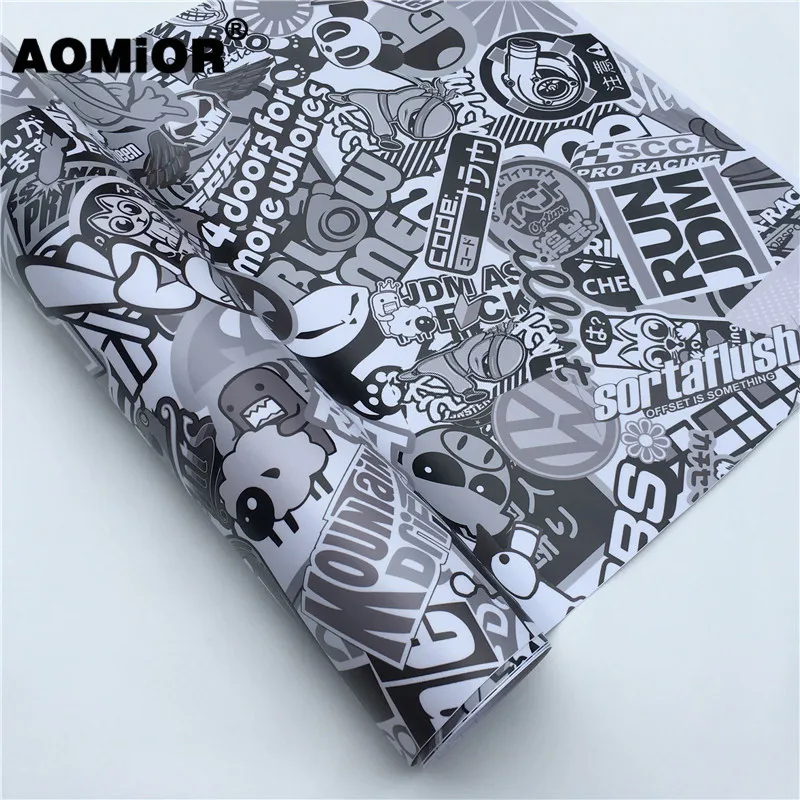 HD JDM Black White Sticker Bomb vinyl Wrap Car Vinyl Wrap Foil Sticker ...