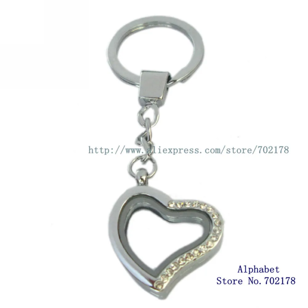 Half rhinestone Heart Magnetic floating locket Keychain zinc alloy ...