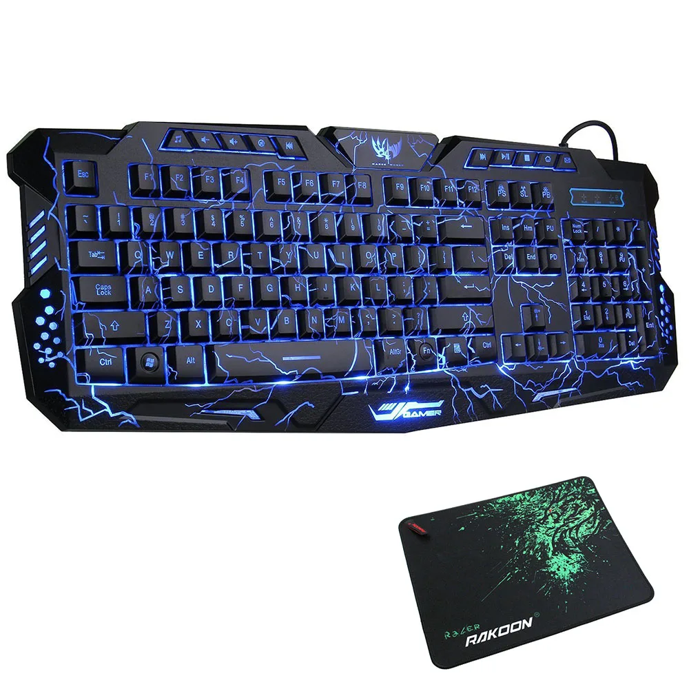 Gaming Keyboard Mechanical Computer Keyboard USB Wired LED 3 Color Red ...
