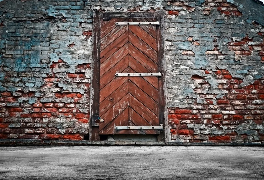 Laeacco Grunge Old Brick Wall Wooden Door Scenic Photographic ...