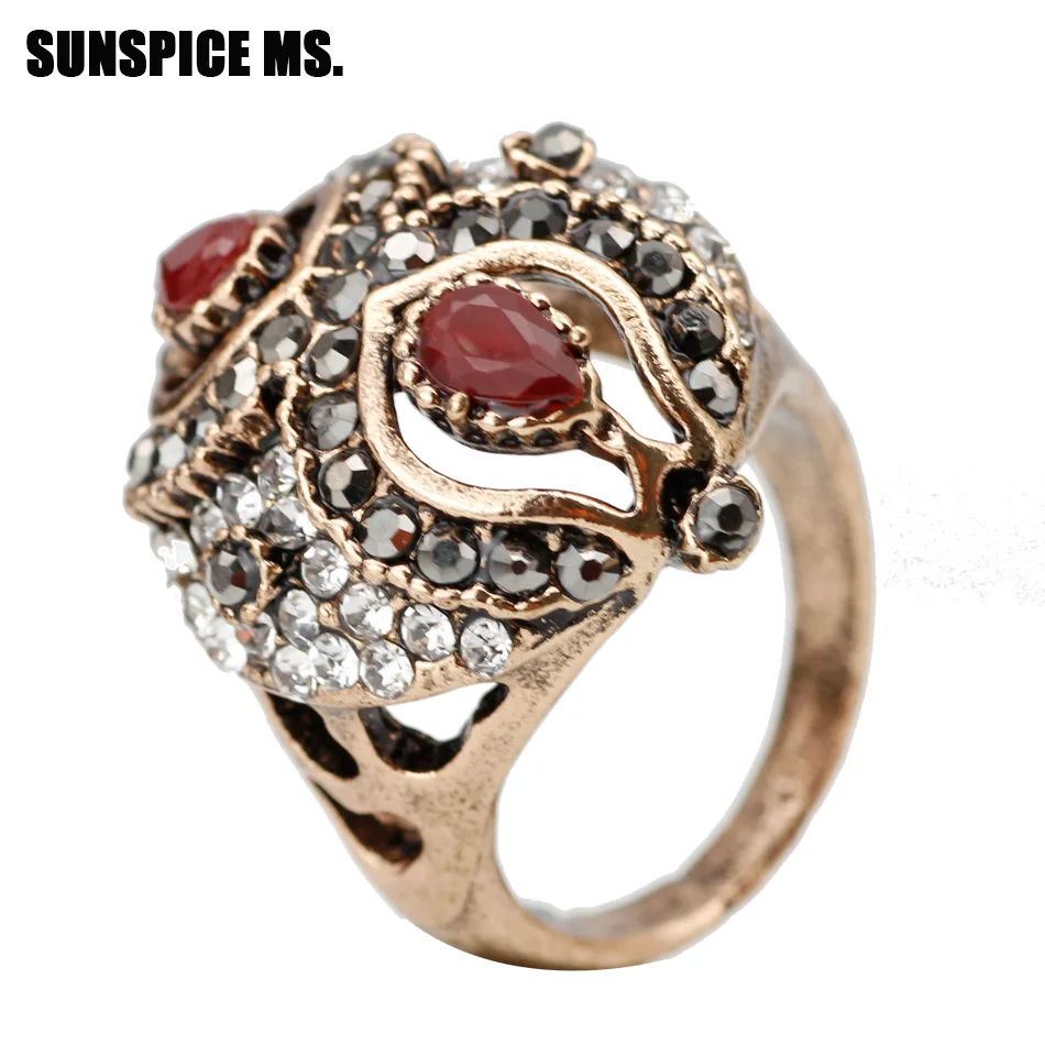 New Turkish Vinage Love Rings For Women Antique Gold Color Full ...