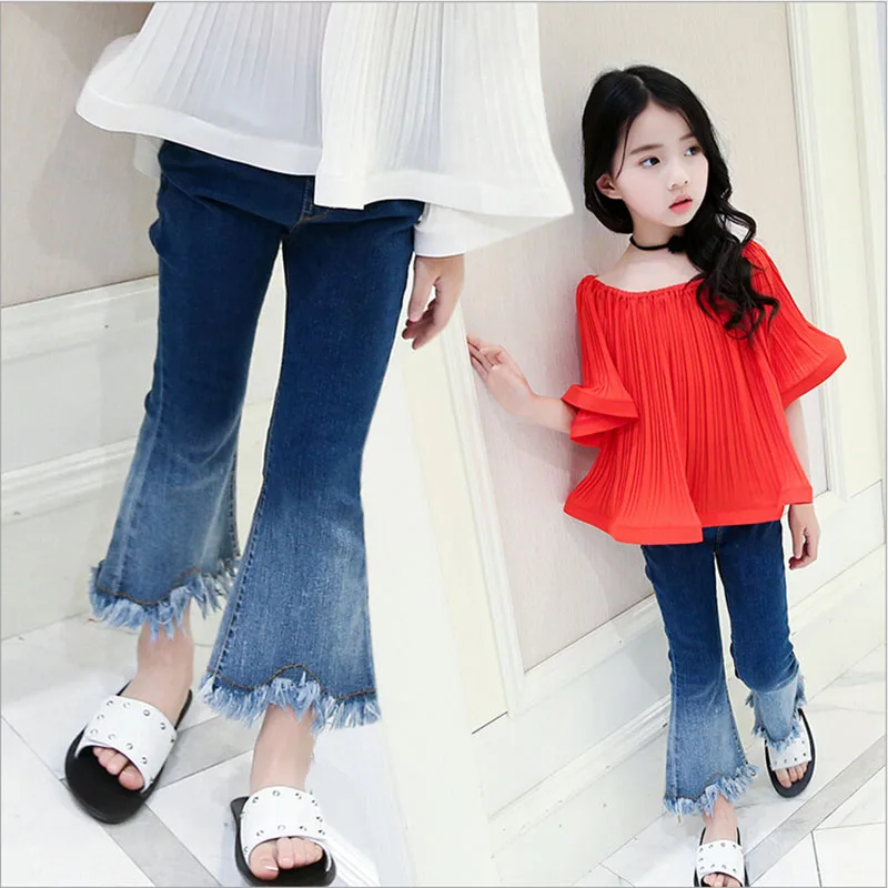 Spring Autumn Fashion Girls Flare Pants Denim Jeans Gradient Color 2017 ...