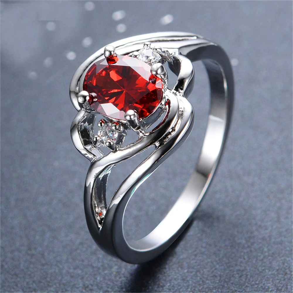 Red Stone Rings for Women Wedding Gift Rhinestone Wave Ring Men Bright ...