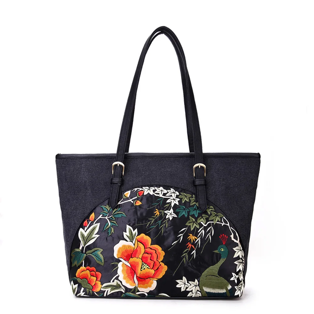 Classic Vintage Chinese National Style Embroidery PU Leather and Canvas ...
