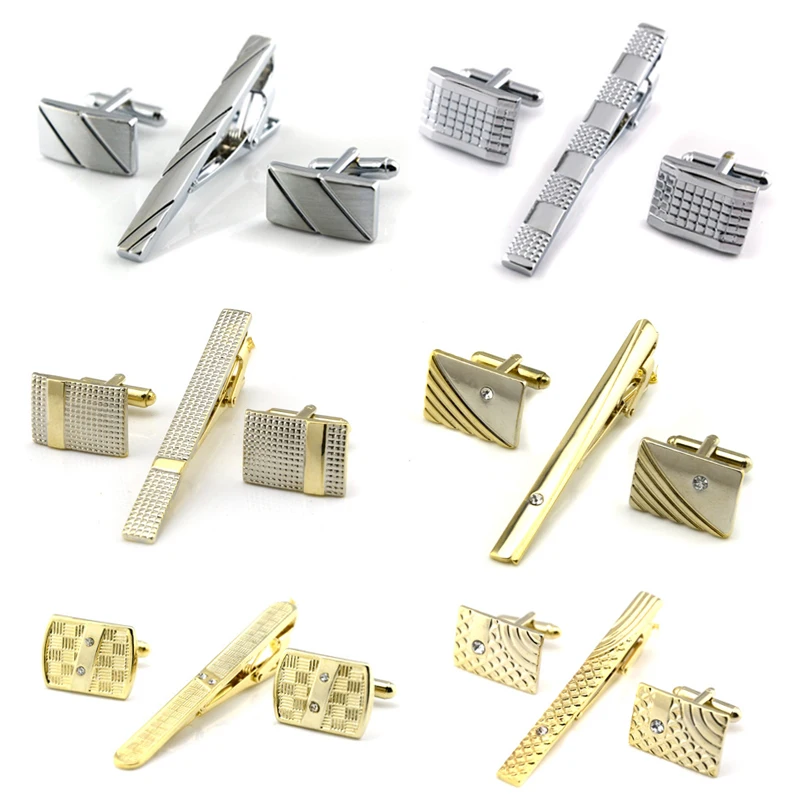 Gold Tie Clip And Cufflink Set For Men Classic Meter Tie Clips