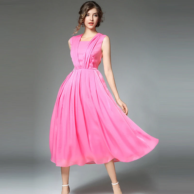 Boho Style Long Dress Women Sleeveless Beach Summer Dresses Solid Color