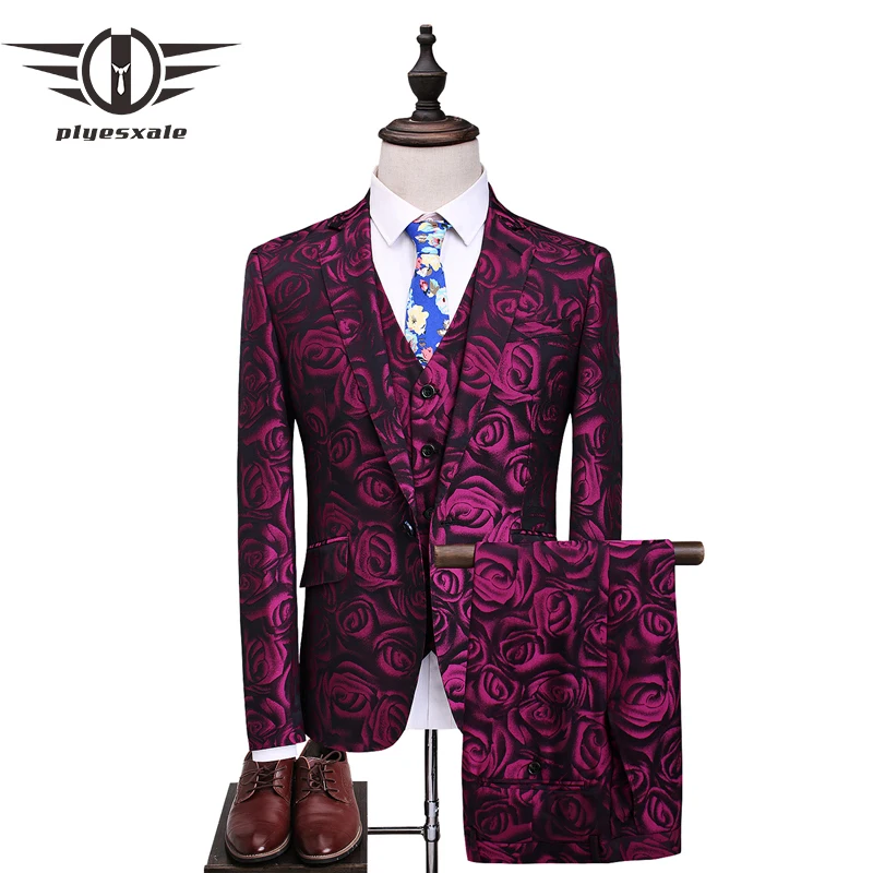 Plyesxale floral terno masculino 2018 roxo rosa flor padrão ternos de ...