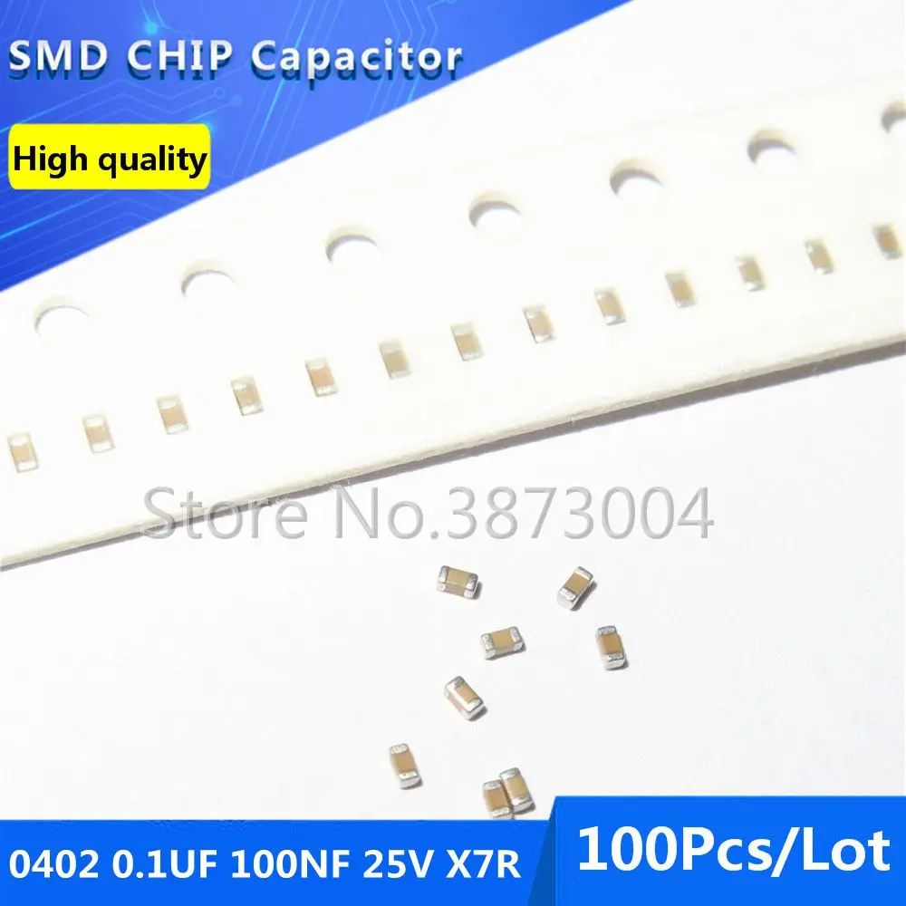 100pcs 0402 0.1UF 100NF 25V X7R 10% Thick Film Chip Multilayer Ceramic ...