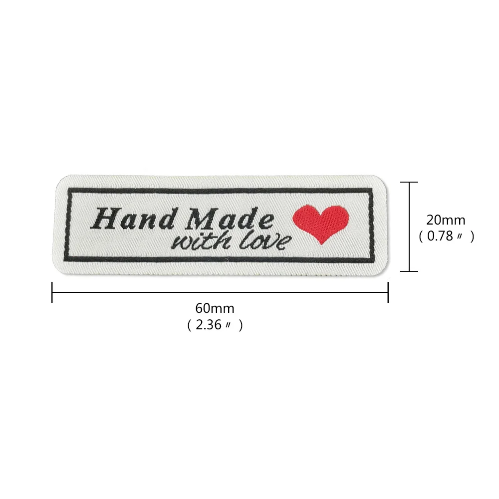 Stock Hand Made With Love Clothing Labels With Heart Iron
