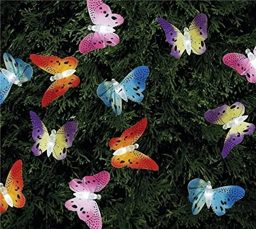 Free Shipping 12 Led Solar Powered Butterfly Fiber Optic Fairy String ...