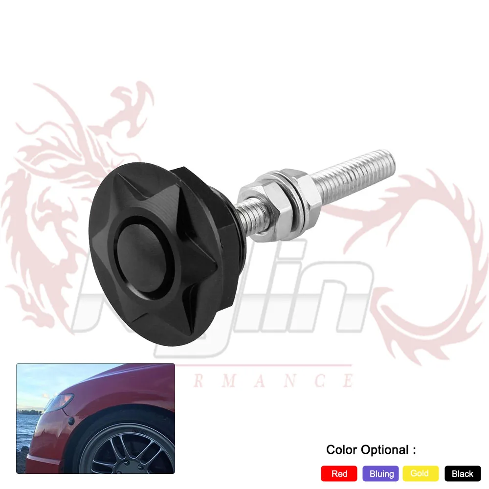 Universal Aluminum Push Button Billet Hood Pins Lock Clip Kit Car Quick ...