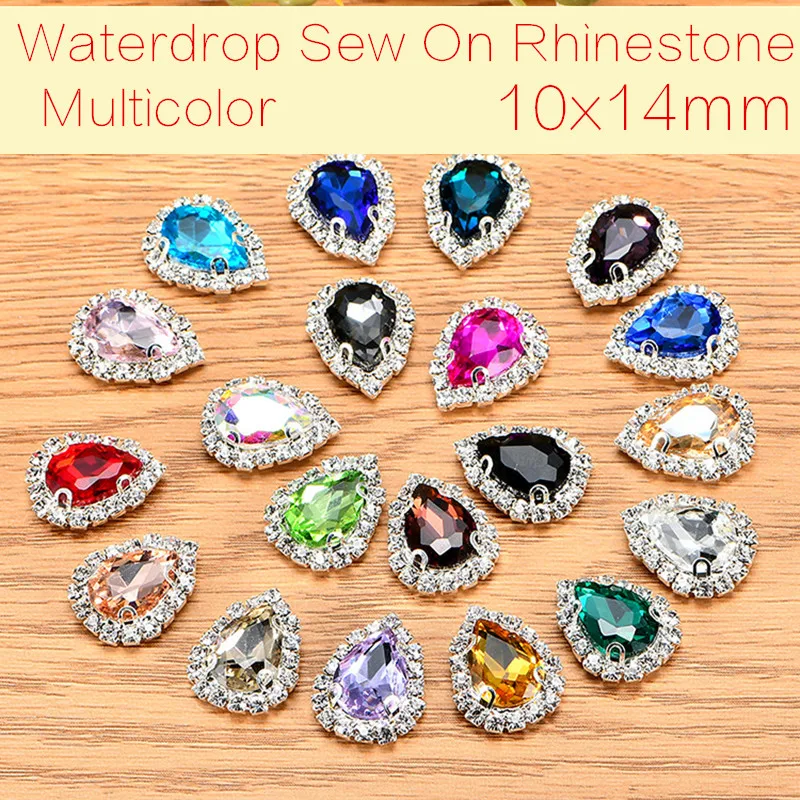 10x14mm 10pcs/lot Teardrop Glass Crystal Buttons Sew On Rhinestones ...