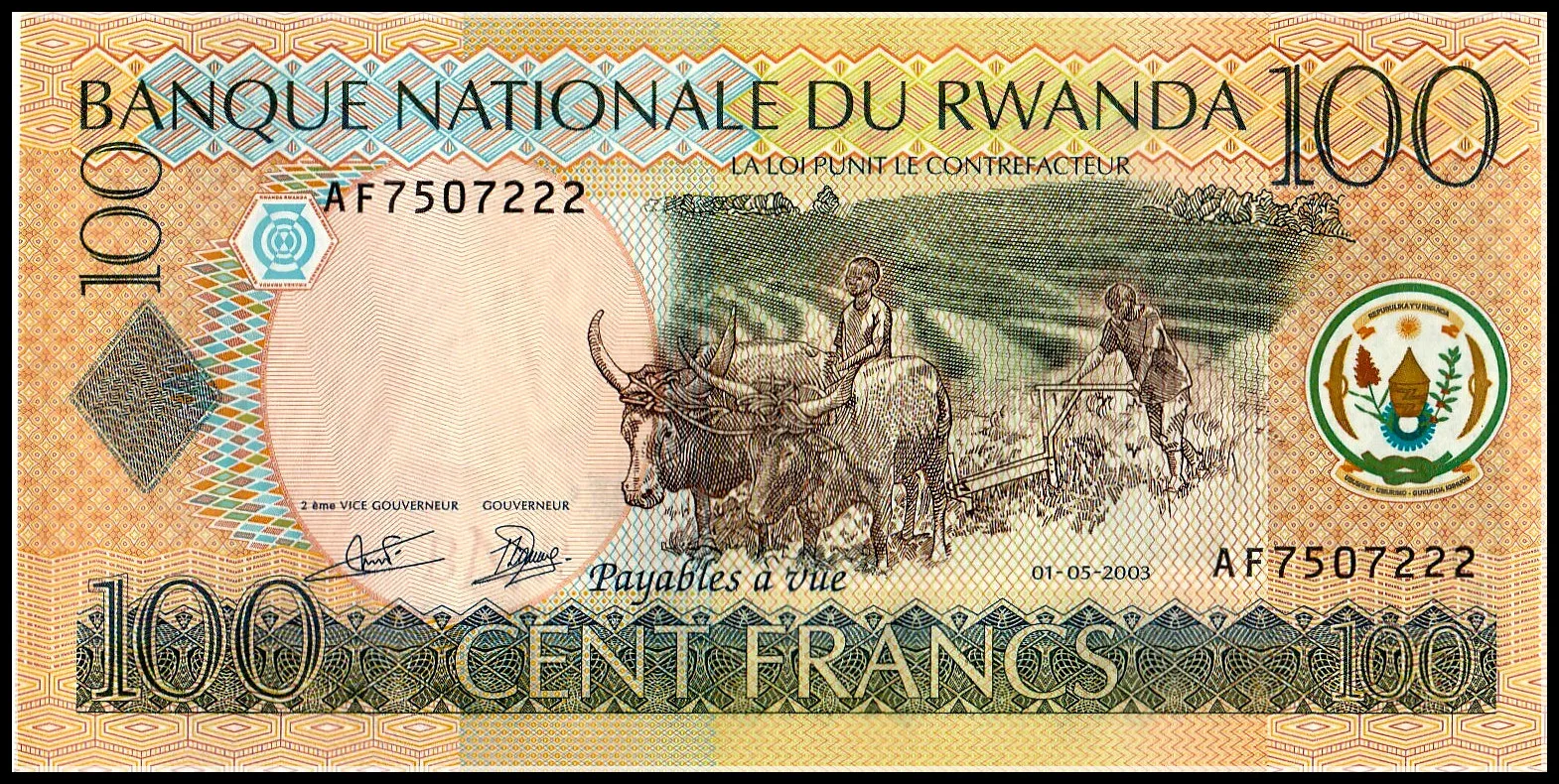 Rwanda 100 Francs 2003 P-29a Original Banknote World Africa Collection ...